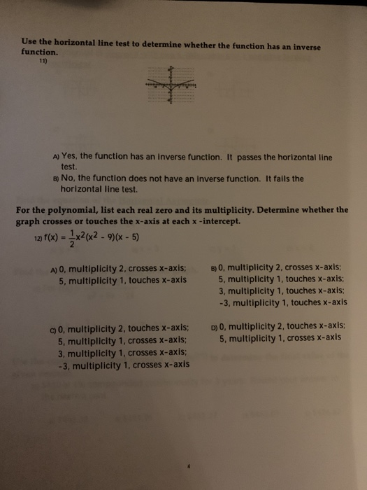 Solved Use the horizontal line test to determine whether the | Chegg.com