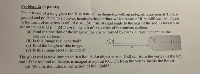 Solved The left end of a long glass rod D=8.00 cm in | Chegg.com