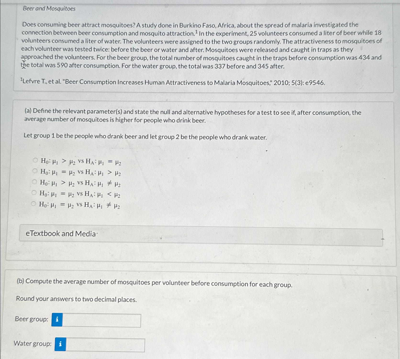 Solved (b) ﻿Compute the average number of mosquitoes per | Chegg.com