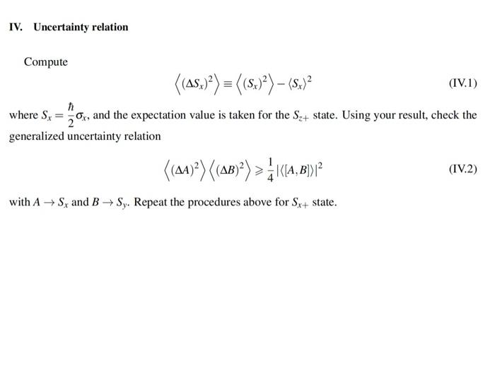 Solved IV. Uncertainty relation Compute | Chegg.com