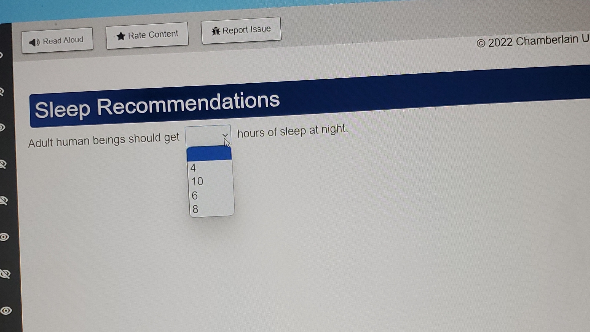 Solved Read Aloud(c) 2022 ﻿Chamberlain USleep | Chegg.com