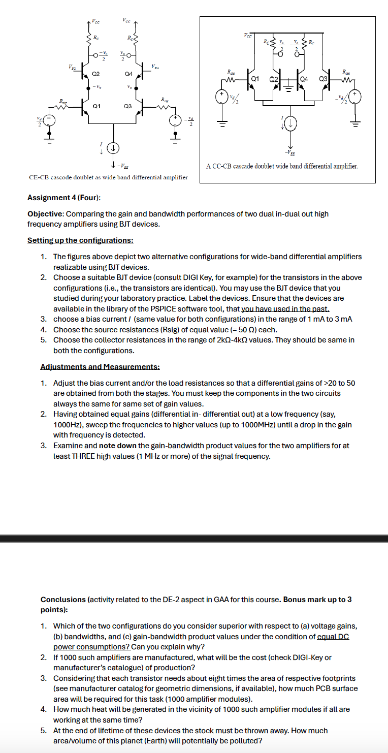 CE-CB cascode doublet as wide band differential | Chegg.com