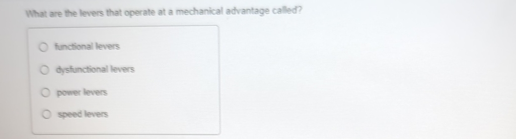 Solved What are the levers that operate at a mechanical | Chegg.com