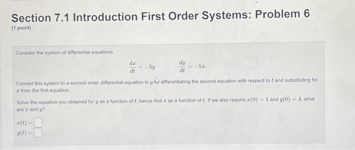 Solved Section 7 1 Introduction First Order Systems Problem