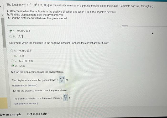 Solved The function v(t)=t3−5t2+6t,[0,5], is the velocity in | Chegg.com