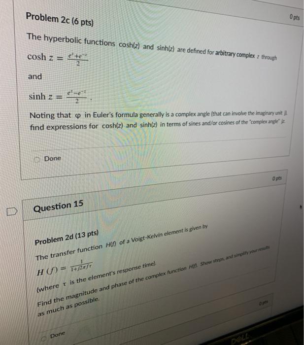 Solved Problem 2c (6 pts) O pts The hyperbolic functions | Chegg.com