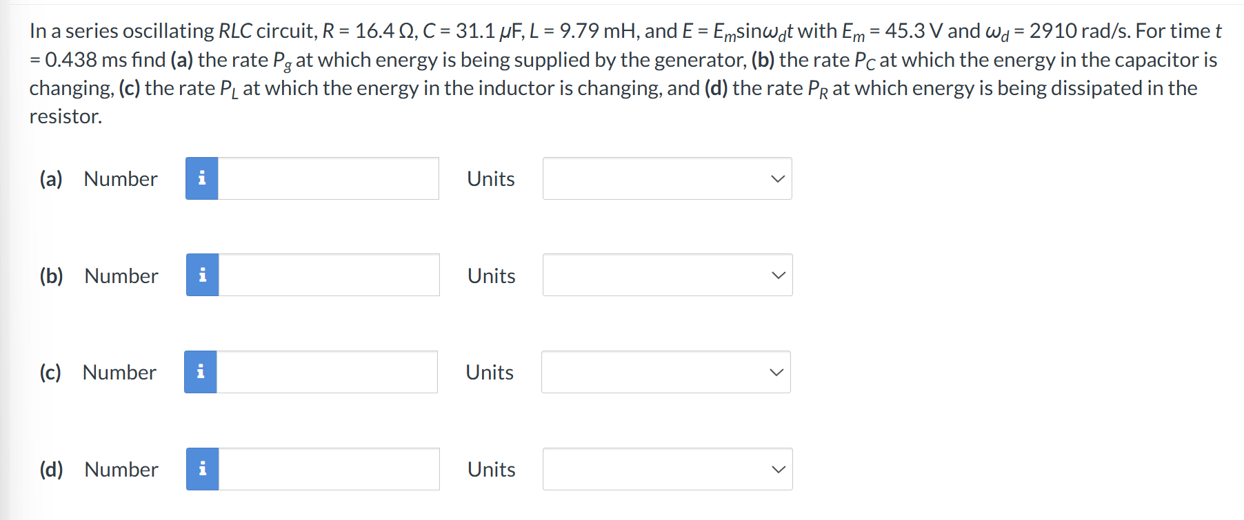 Solved In ﻿a series oscillating RLC ﻿circuit, | Chegg.com