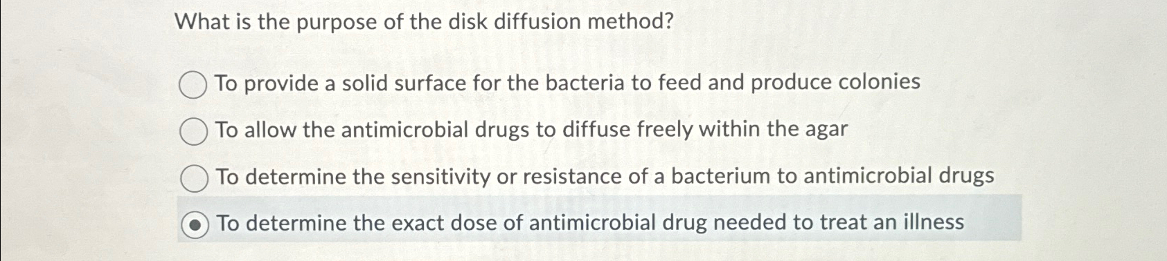 Solved What is the purpose of the disk diffusion method?To | Chegg.com
