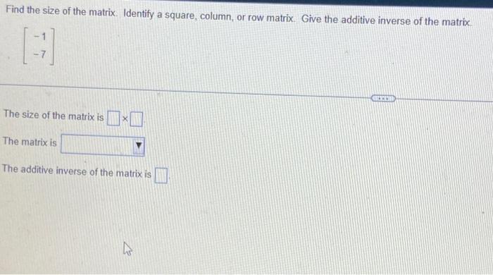 Solved Find the size of the matrix. Identify a square, | Chegg.com