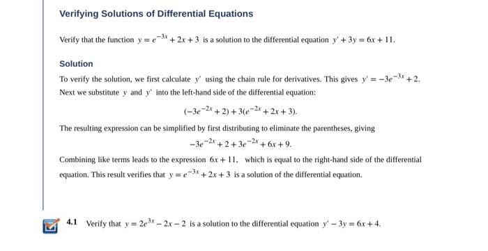 Solved Verifying Solutions of Differential Equations Verify | Chegg.com