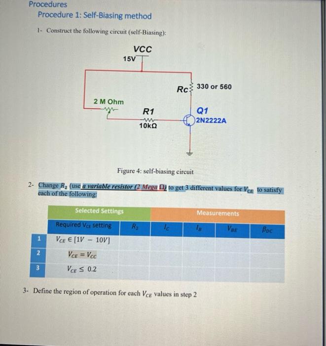 Solved Procedures Procedure 1: Self-Biasing method 1- | Chegg.com