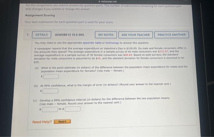 For this assignment, you submit answers by queption | Chegg.com