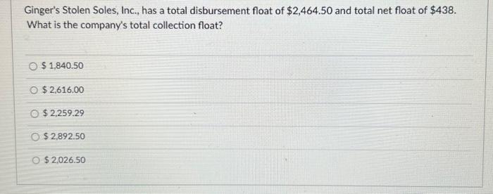 Solved Ginger's Stolen Soles, Inc., has a total disbursement | Chegg.com