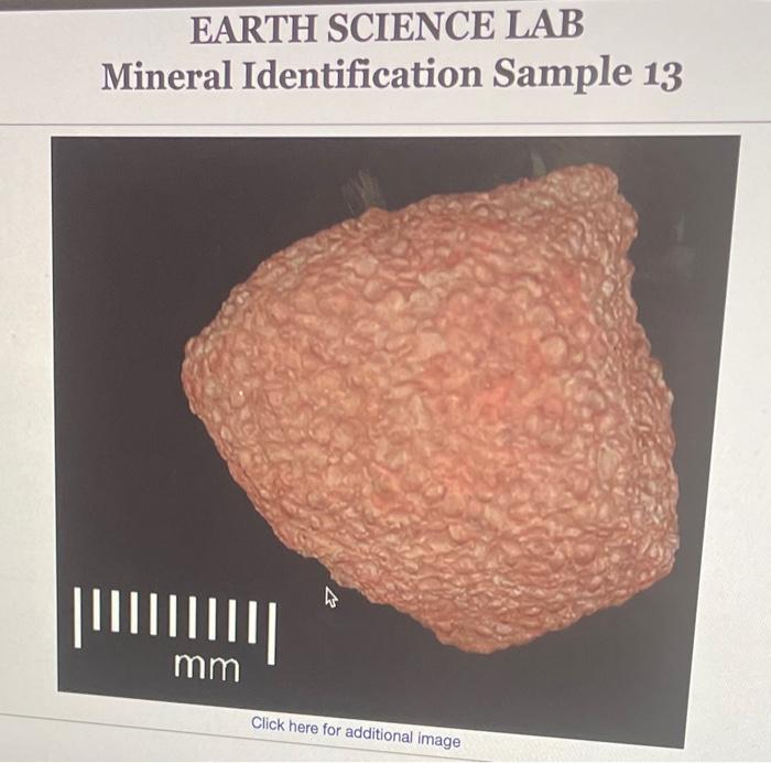 Solved EARTH SCIENCE LAB Mineral Identification Sample | Chegg.com