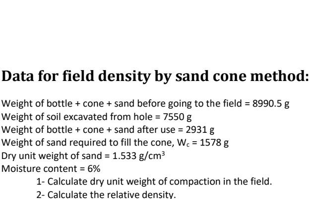 Determination of Field Unit Weight of Compaction by | Chegg.com