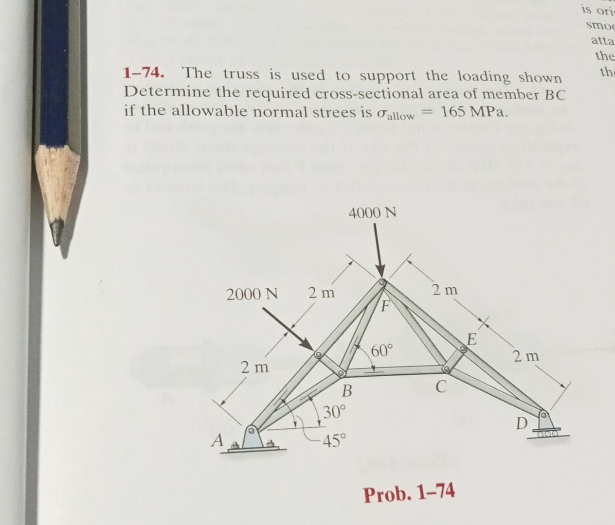 Solved Prob. 1-741-74. The truss is used to support the | Chegg.com