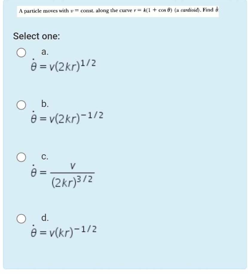 Solved A particle moves with v= ﻿const. along the curve | Chegg.com