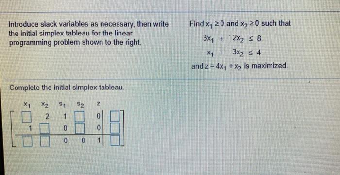 Solved Introduce slack variables as necessary, then write | Chegg.com