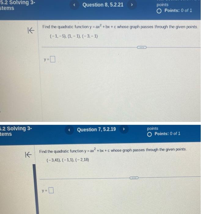 Solved Find the quadratic function y=ax2+bx+c whose graph | Chegg.com