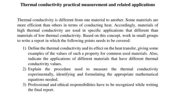 Solved Thermal conductivity practical measurement and | Chegg.com