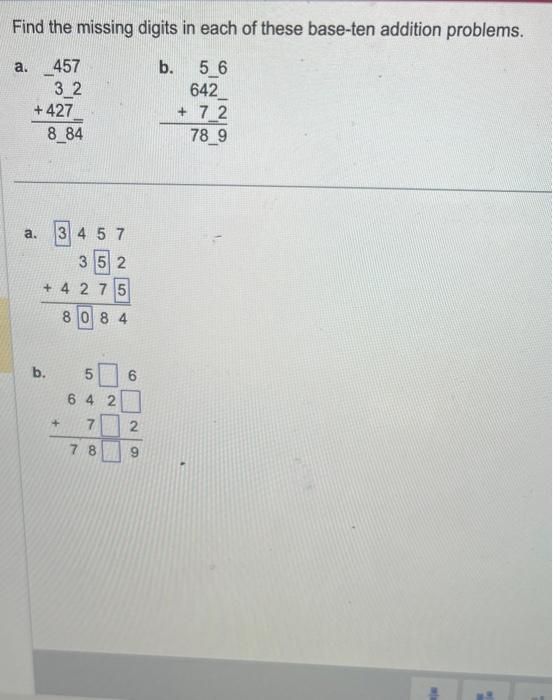 Solved Find the missing digits in each of these base-ten | Chegg.com
