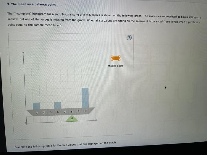 Solved 3. The mean as a balance point The (incomplete) | Chegg.com