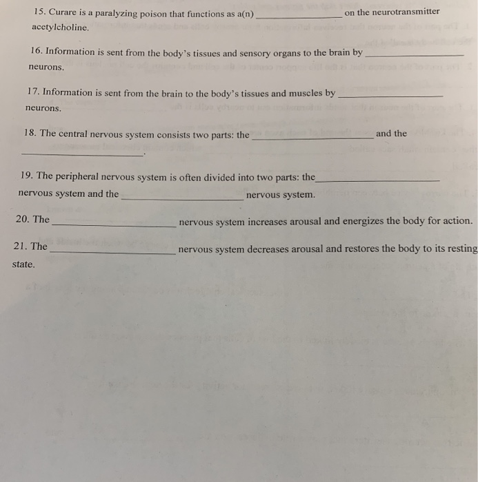 Solved on the neurotransmitter 15. Curare is a paralyzing | Chegg.com
