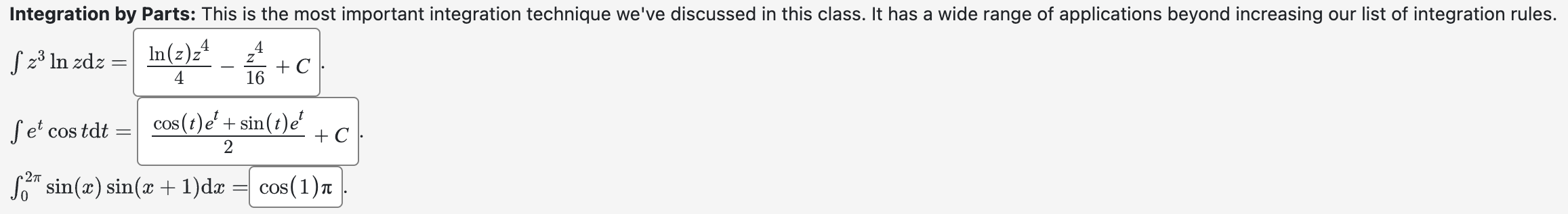 Solved Integration by Parts: This is the most important | Chegg.com