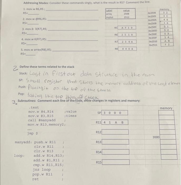 Solved Addressing Modes: Consider these commands singly, | Chegg.com