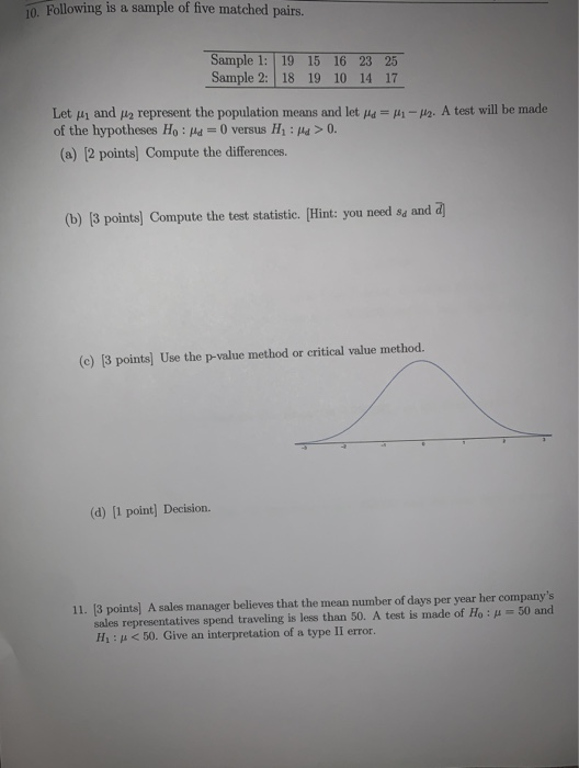 Solved 10. Following is a sample of five matched pairs. | Chegg.com