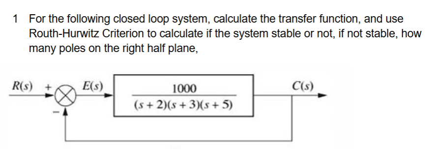 Solved 1 ﻿For the following closed loop system, calculate | Chegg.com