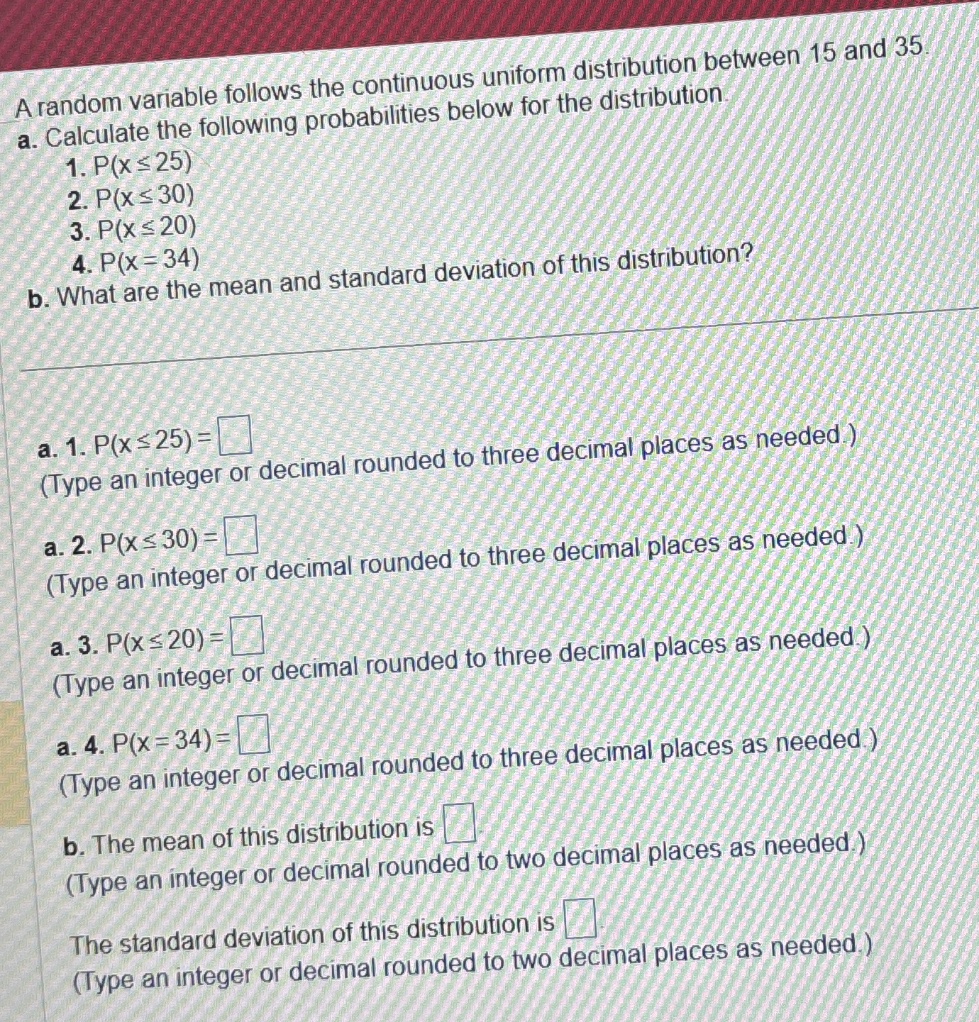 Solved A random variable follows the continuous uniform | Chegg.com