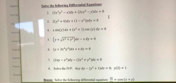Solved Solve the following Differential Equations: 2. | Chegg.com