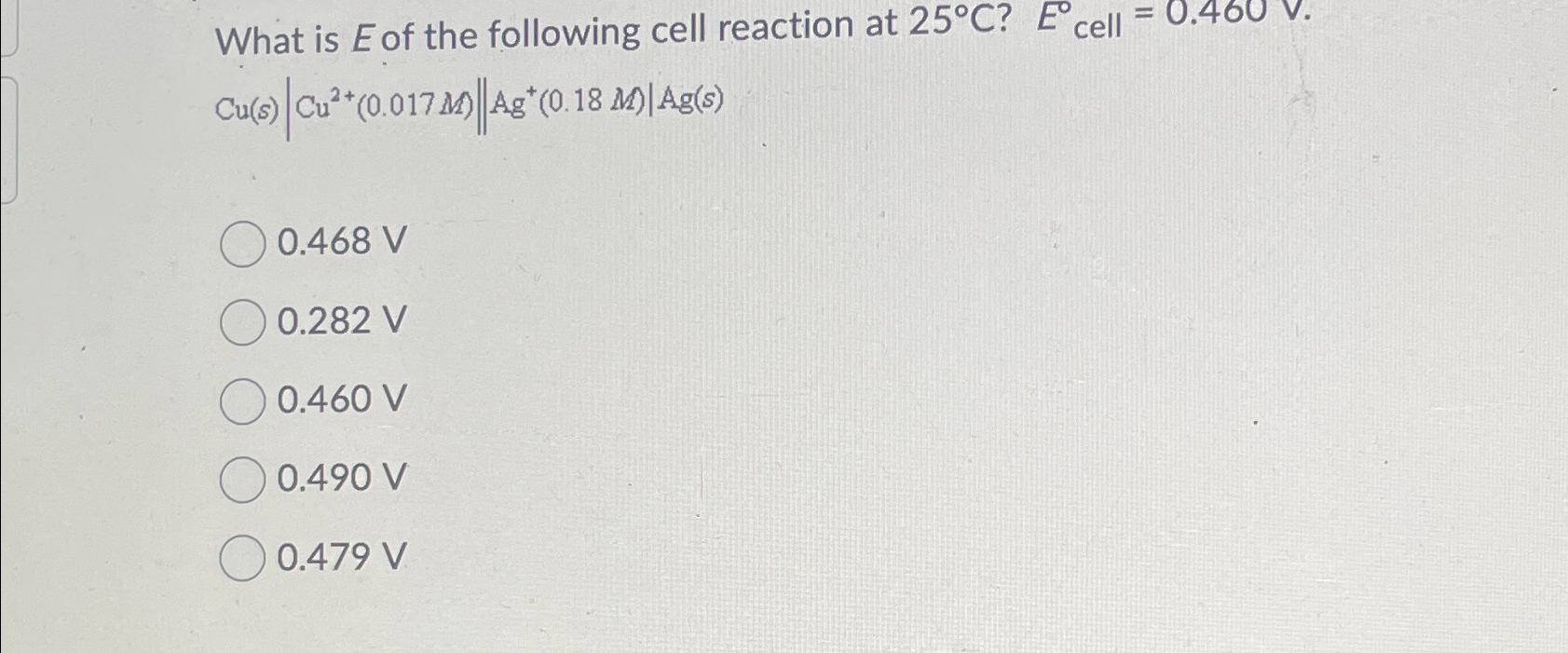 Solved What Is E ﻿of The Following Cell Reaction At
