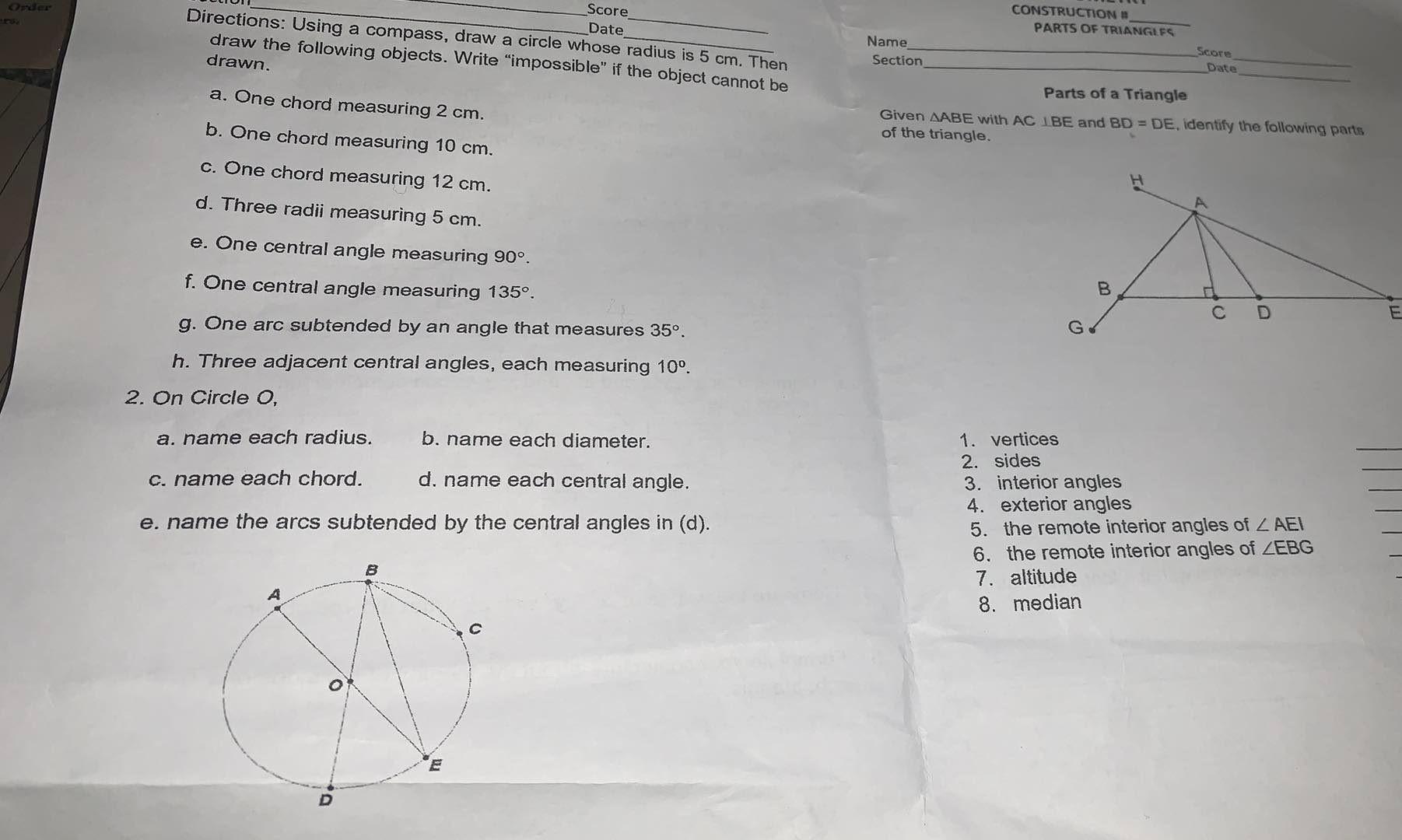 Solved Lengths of Sides of a Triangle Materials Needed: | Chegg.com