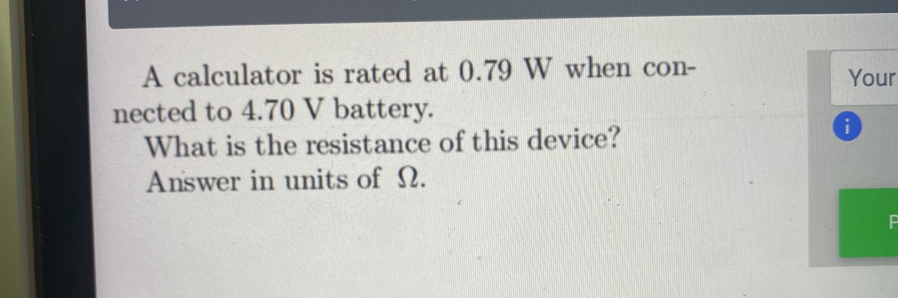 Solved A calculator is rated at 0.79W ﻿when connected to | Chegg.com