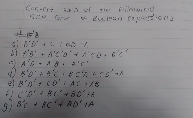 Convert each of the followingSOP form to Boolean | Chegg.com
