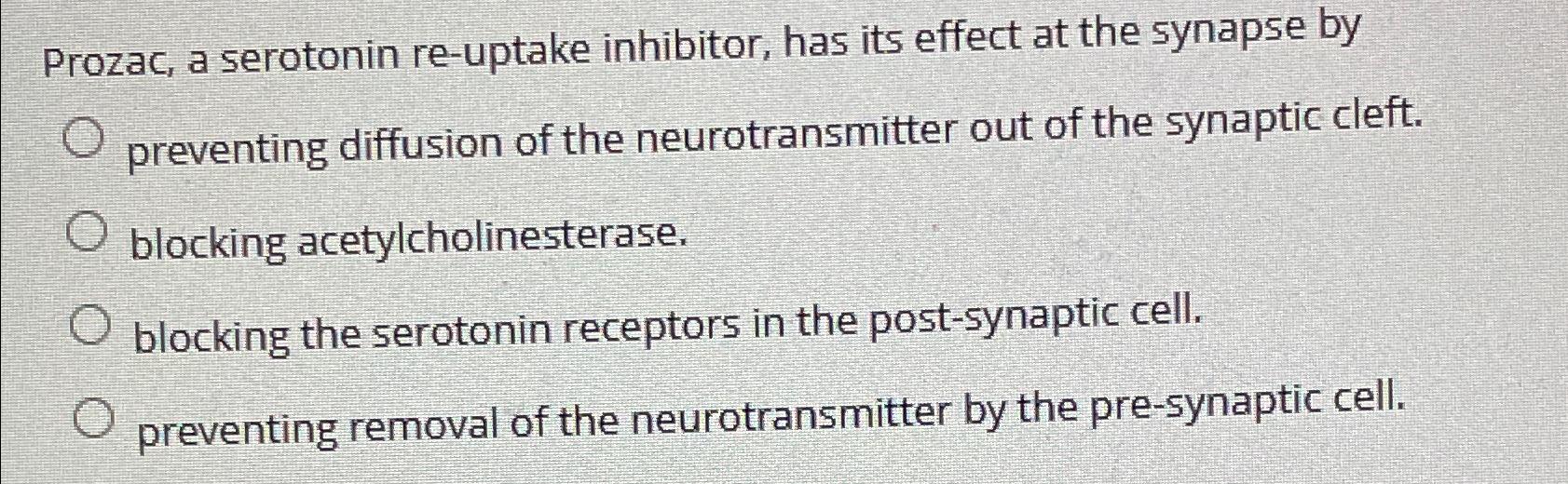 Solved Prozac, a serotonin re-uptake inhibitor, has its | Chegg.com