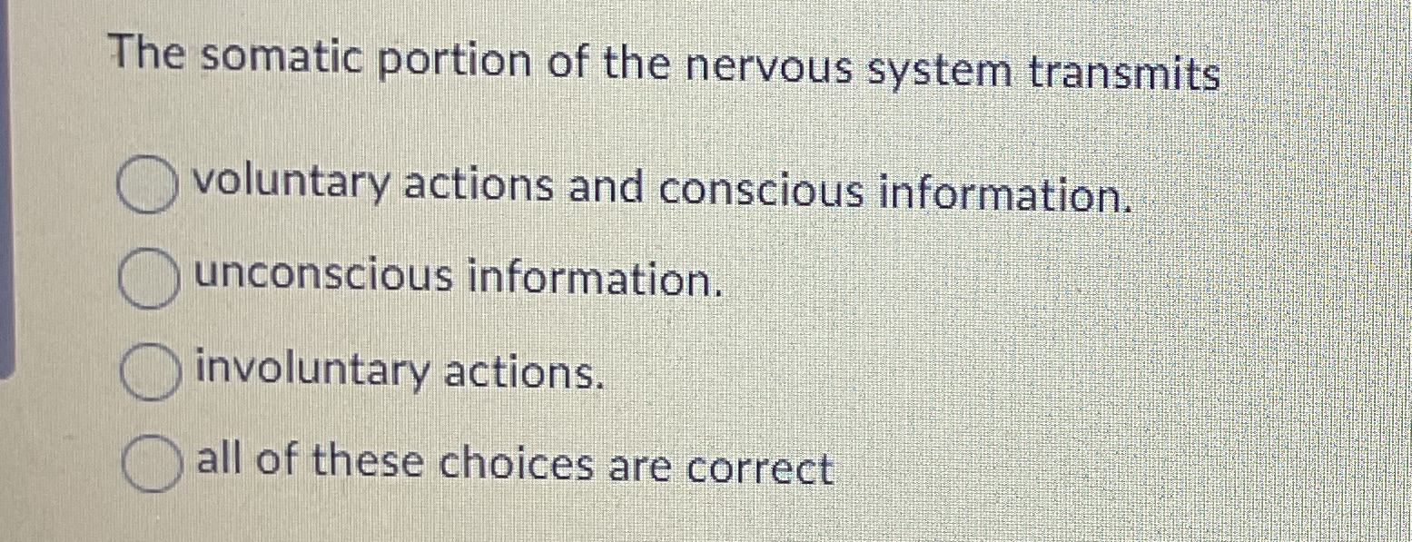 Solved The somatic portion of the nervous system | Chegg.com