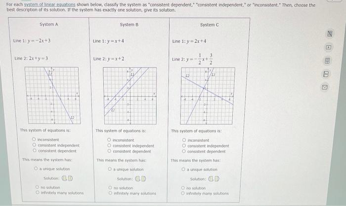 Solved For each system of linear equations shown below, | Chegg.com