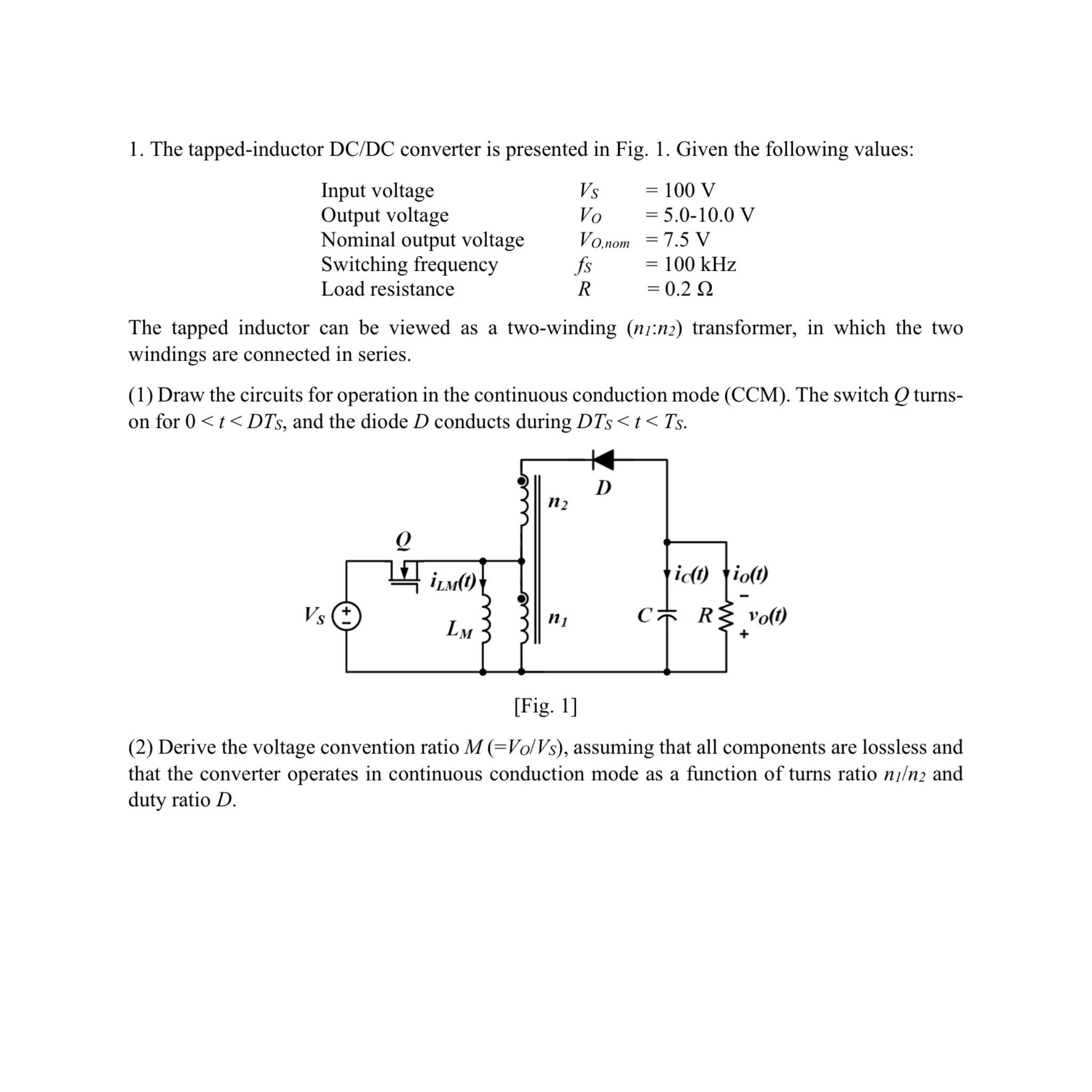 Solved Show all the steps. The tapped-inductor DC/DC | Chegg.com