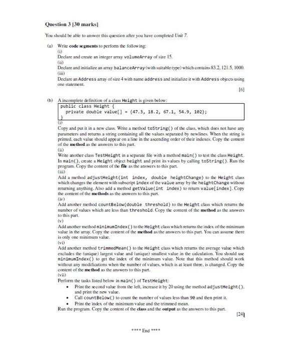 Solved Question 3 [30 marks] You should be abie to answer | Chegg.com