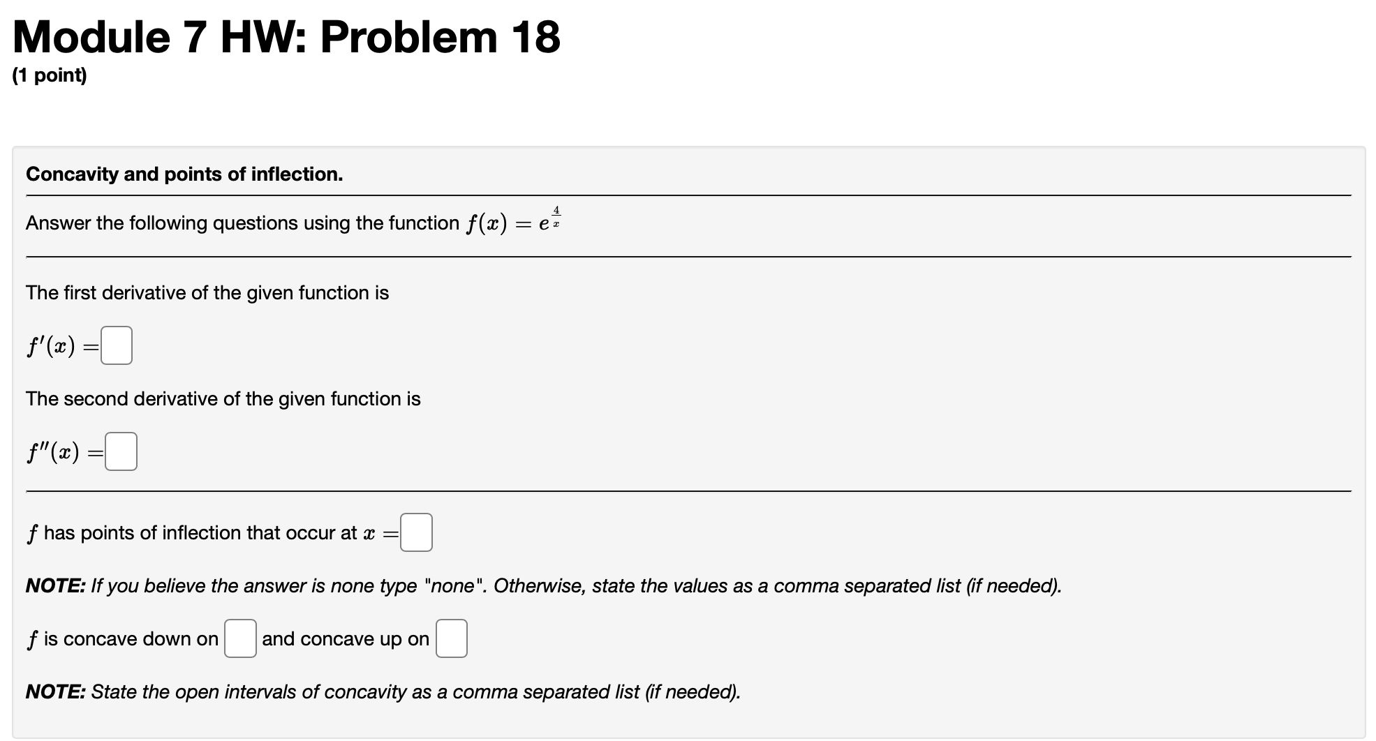 Solved Module 7 ﻿HW: Problem 18(1 ﻿point)Concavity and | Chegg.com