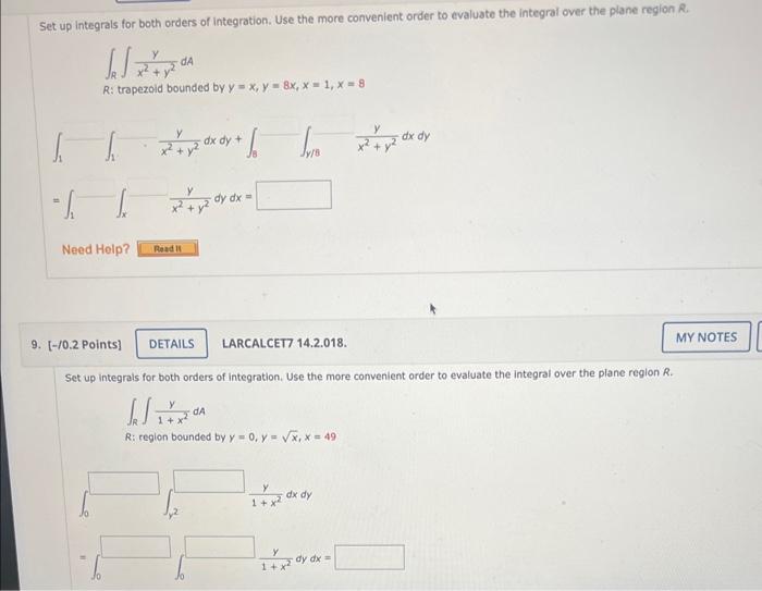 Solved Set up integrals for both orders of integration. Use | Chegg.com