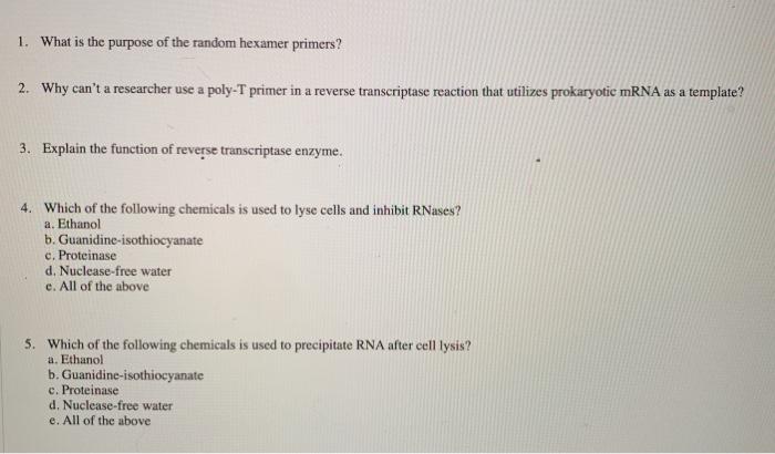 Solved 1. What is the purpose of the random hexamer primers? | Chegg.com