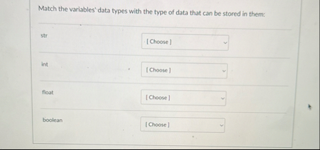 Solved Match the variables' data types with the type of data | Chegg.com