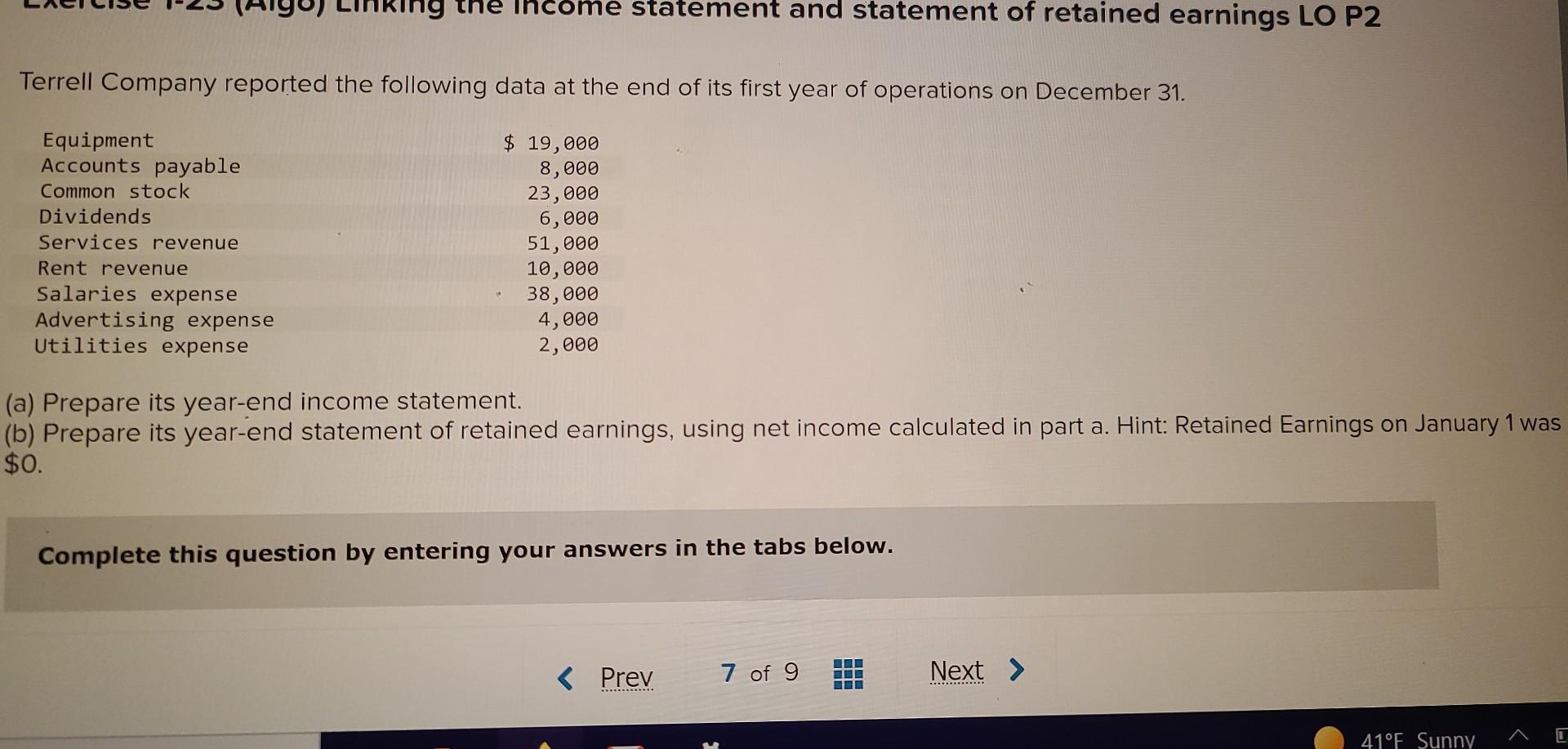 Solved Terrell Company reported the following data at the | Chegg.com