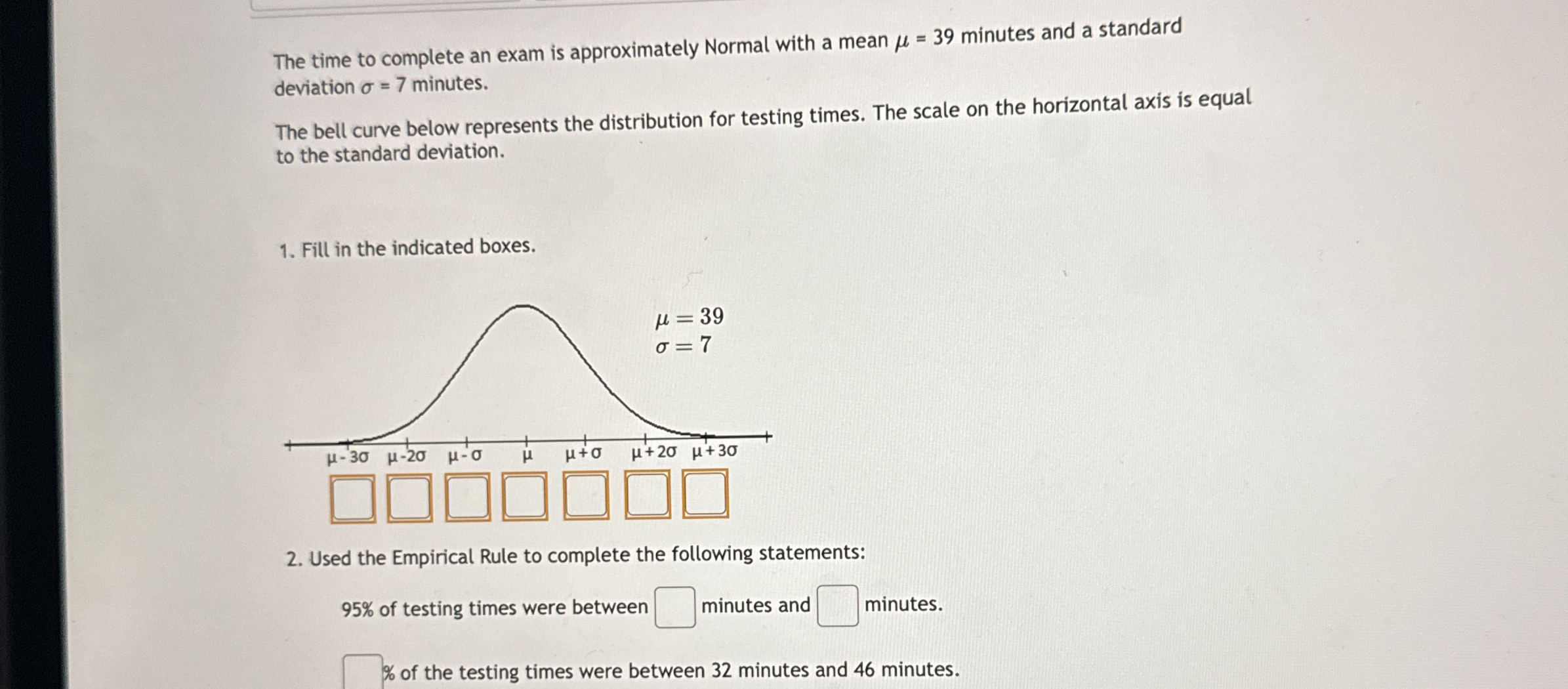 Solved The time to complete an exam is approximately Normal | Chegg.com