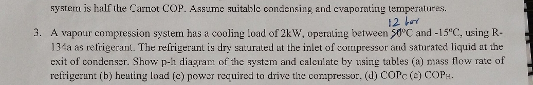 3. ﻿A vapour compression system has a cooling load of | Chegg.com