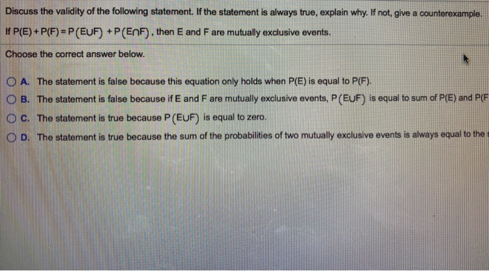 Solved Discuss the validity of the following statement. If | Chegg.com